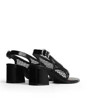 Alaïa Fishnet Block Heel Sandals - Black