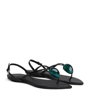 Alaïa Leather Invisible Jewel Flat Sandals
