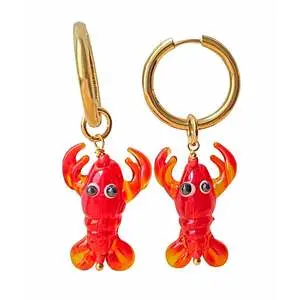 SMILLA BRAV Handcrafted Murano Glass Lobster Dangle Earrings With Gold-plated Hooks - Red