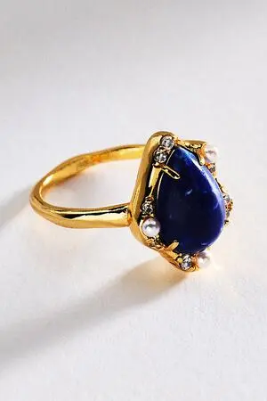 Anthropologie Bezel Freeform Gem Ring - Blue