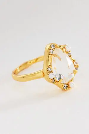 Anthropologie Bezel Freeform Gem Ring - Clear