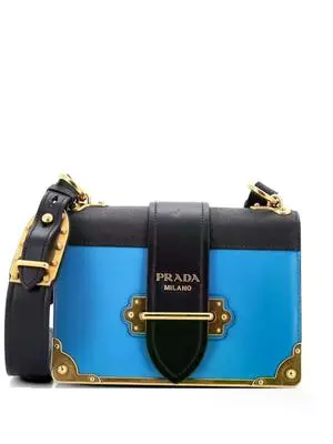 Prada Cahier Small Crossbody Bag In Leather And Saffiano Leather - Blue