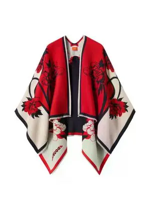 La DoubleJ Floral Print Wool Poncho