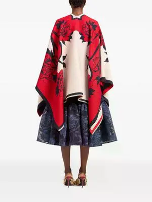 La DoubleJ Floral Print Wool Poncho