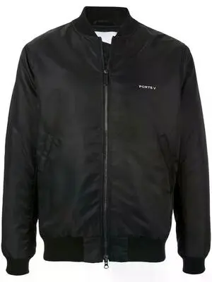 PORTS V Slogan Bomber Jacket - Black