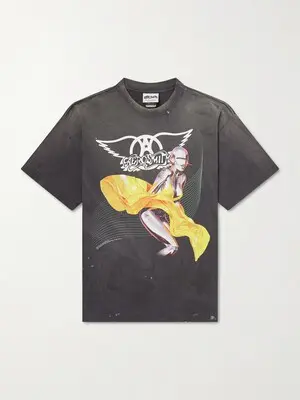 SAINT MXXXXXX Aerosmith Paint-splattered Printed Cotton-jersey T-shirt - Black