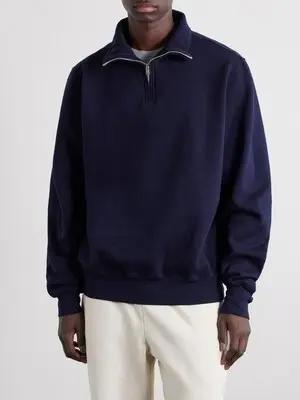 LES TIEN Yacht Heavyweight Cotton-jersey Half-zip Sweatshirt - Blue