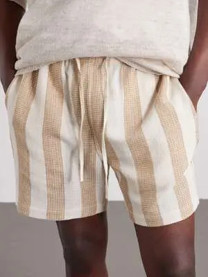KARDO Olbia Straight-leg Striped Cotton Drawstring Shorts