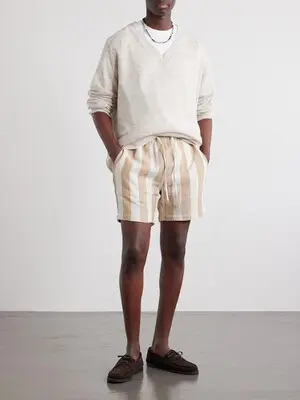 KARDO Olbia Straight-leg Striped Cotton Drawstring Shorts