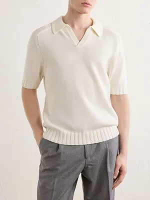 DE PETRILLO Knitted Cotton Polo Shirt - Neutrals