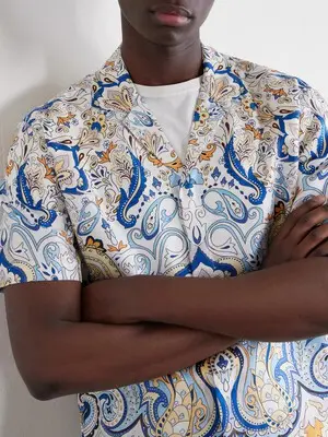 Orlebar Brown Maitan Camp-collar Printed Silk-satin Shirt