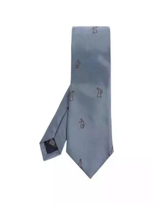 Paul Smith Silk Tie With Rabbit Embroidery - Blue