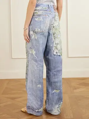 Acne Studios 1981 Denim Rose Printed Cotton Wide-leg Jeans - Blue