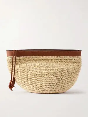 HUNTING SEASON Raffia Clutch With Leather Trim