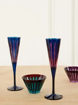 L'Objet Prism Set Of Four Glass Champagne Flutes - Blue