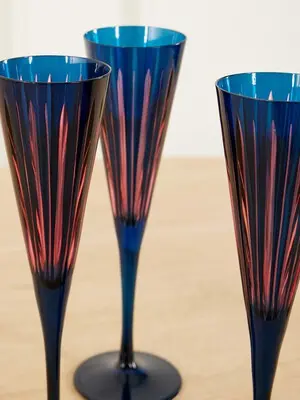 L'Objet Prism Set Of Four Glass Champagne Flutes - Blue