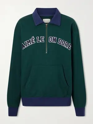 Aimé Leon Dore Logo Embroidered Cotton Half-zip Sweatshirt - Green
