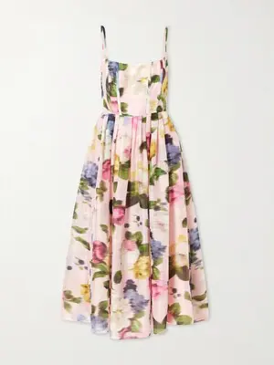 Carolina Herrera Floral-print Linen And Silk-blend Midi Dress - Pink