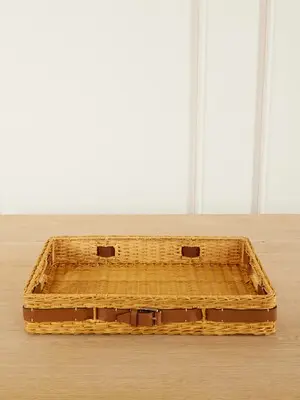 Ralph Lauren Bailey Rattan Tray With Leather Trim - Brown