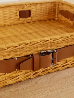 Ralph Lauren Bailey Rattan Tray With Leather Trim