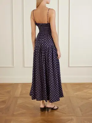 DÔEN Safia Smocked Printed Cotton And Silk-blend Maxi Dress - Multi