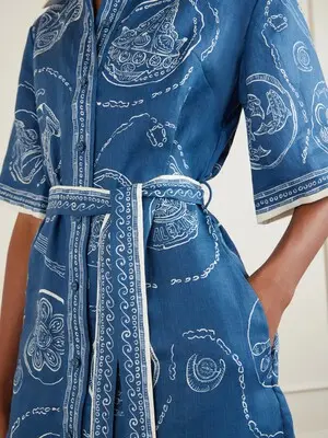 ALEMAIS Lucky Belted Printed Linen Mini Dress