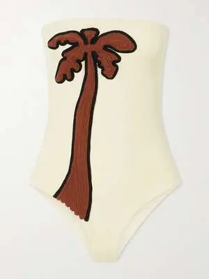 Johanna Ortiz Johanna Ortiz Palm Appliquéd Strapless Swimsuit Ecru