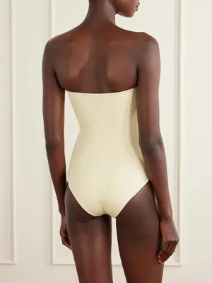 Johanna Ortiz Palm Appliquéd Strapless Swimsuit - Neutrals