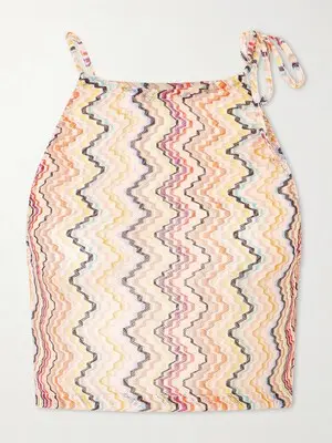 Missoni Cropped Gathered Striped Mesh Halterneck Top - Orange