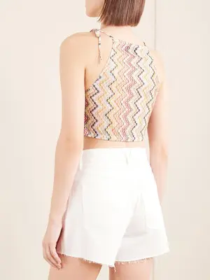 Missoni Cropped Gathered Striped Mesh Halterneck Top - Orange