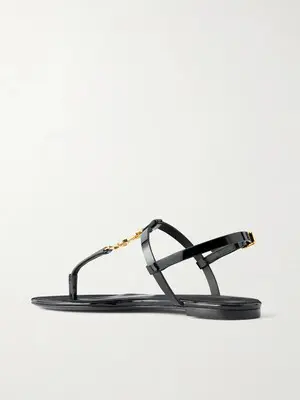 Saint Laurent Cassandre Logo Embellished Patent Leather Sandals - Black