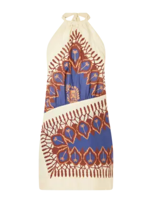 Johanna Ortiz Halterneck Printed Cotton-voile Mini Dress - Blue
