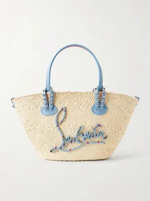 CHRISTIAN LOUBOUTIN Cabata Appliquéd Studded Raffia Tote - Neutrals