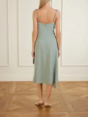 Acne Studios Dowla Silk Crepe De Chine Midi Dress With Oversized Bow Detail