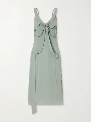 Acne Studios Dowla Silk Crepe De Chine Midi Dress With Oversized Bow Detail - Green