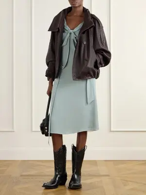 Acne Studios Dowla Silk Crepe De Chine Midi Dress With Oversized Bow Detail - Green