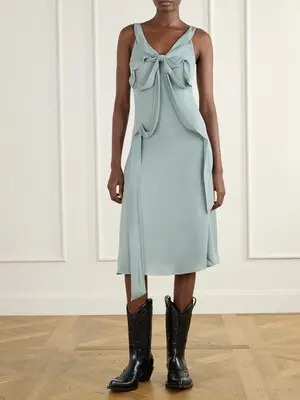 Acne Studios Dowla Silk Crepe De Chine Midi Dress With Oversized Bow Detail - Green
