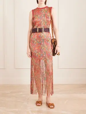Etro Belted Fringed Jacquard-knit Midi Dress