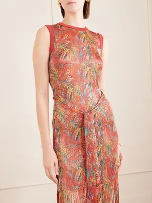 Etro Belted Fringed Jacquard-knit Midi Dress