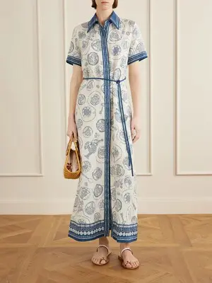 ALEMAIS Lucky Printed Linen Maxi Shirt Dress - Neutrals