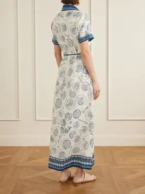 ALEMAIS Lucky Printed Linen Maxi Shirt Dress - Neutrals