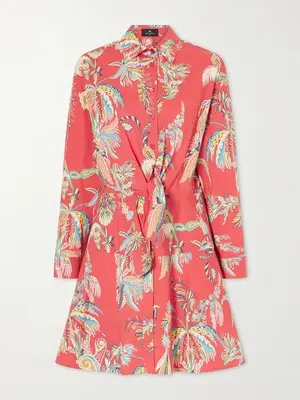 Etro Knotted Printed Cotton-blend Mini Dress - Red