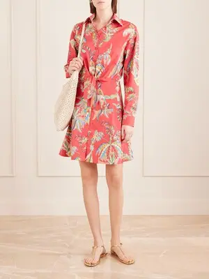 Etro Knotted Printed Cotton-blend Mini Dress - Red