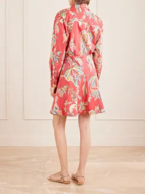 Etro Knotted Printed Cotton-blend Mini Dress - Red