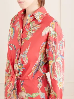 Etro Knotted Printed Cotton-blend Mini Dress - Red