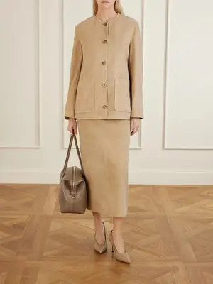Nour Hammour Collarless Suede Jacket