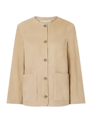 Nour Hammour Collarless Suede Jacket - Neutrals