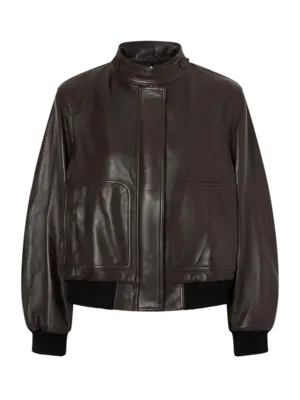 Nour Hammour Rios Leather Bomber Jacket - Brown