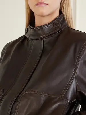 Nour Hammour Rios Leather Bomber Jacket - Brown