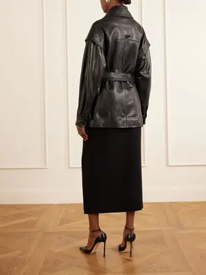 Nour Hammour Perrin Belted Full-grain Leather Jacket